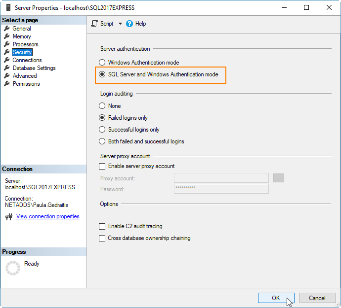 MDCStore™: Unable to login to database using sa account
