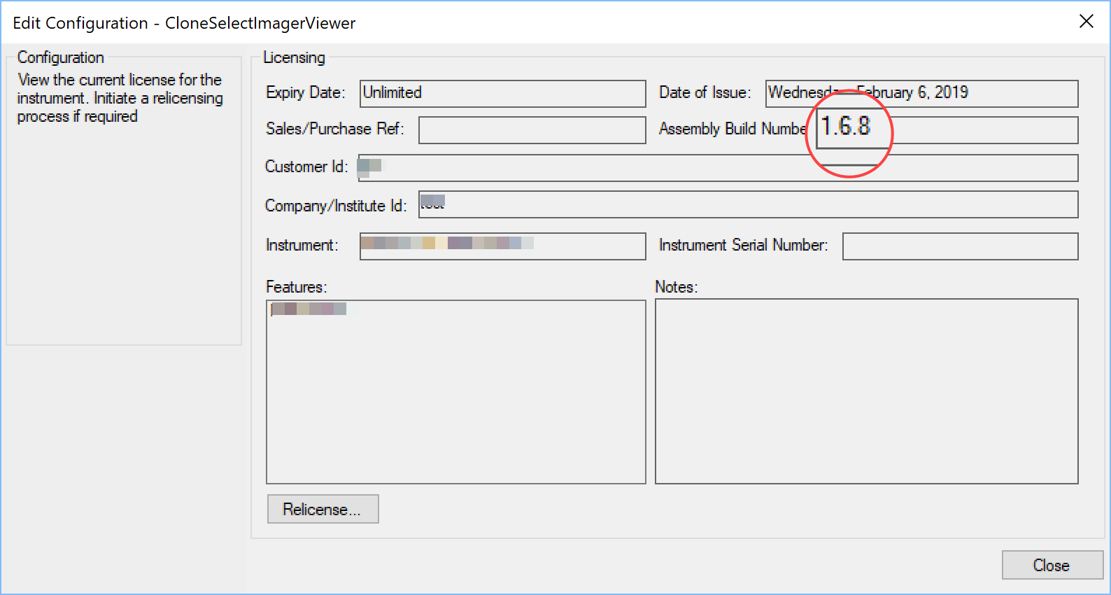 Clone Screening instruments: Serial number and software version