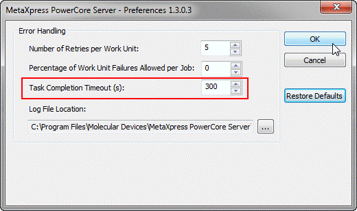 MetaXpress PowerCore: Fails on large, more complex analysis; timeout errors