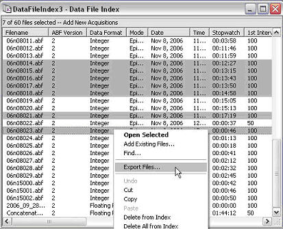 Exporting ABF v. 2 files to ABF v. 1.83 with the Data File Index