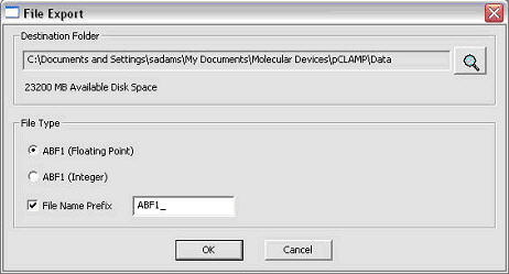 Exporting ABF v. 2 files to ABF v. 1.83 with the Data File Index