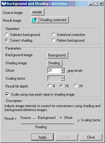 How to use shading correction and background subtraction