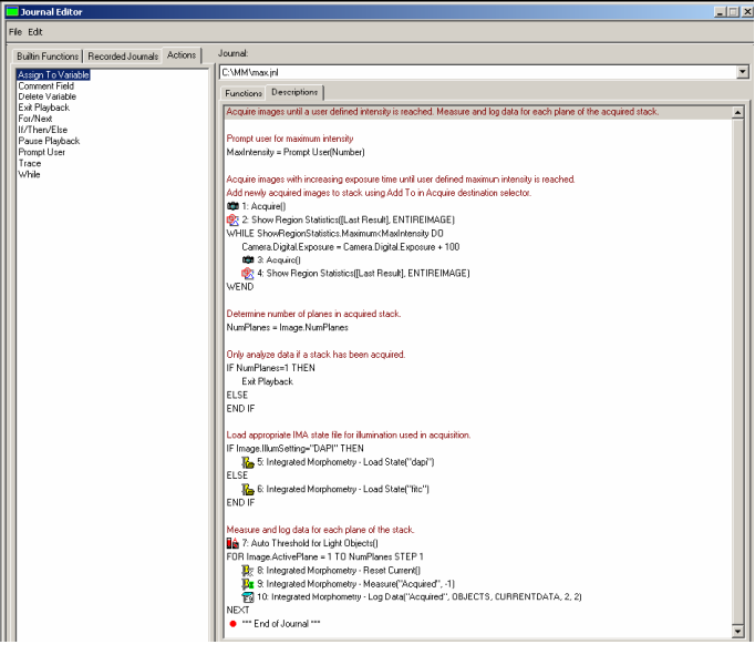 Advanced Journaling Tools Available on the Actions Tab of the MetaMorph ...