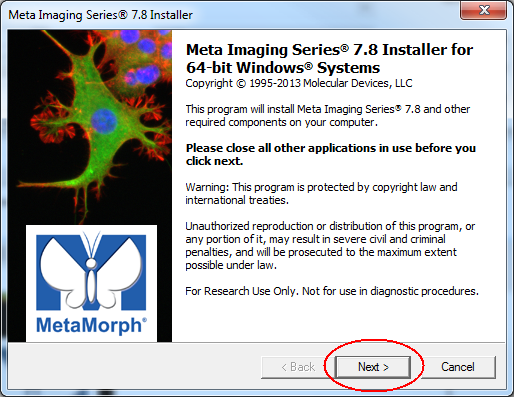 Installing Version 7.8 of the Meta Imaging Series® Software