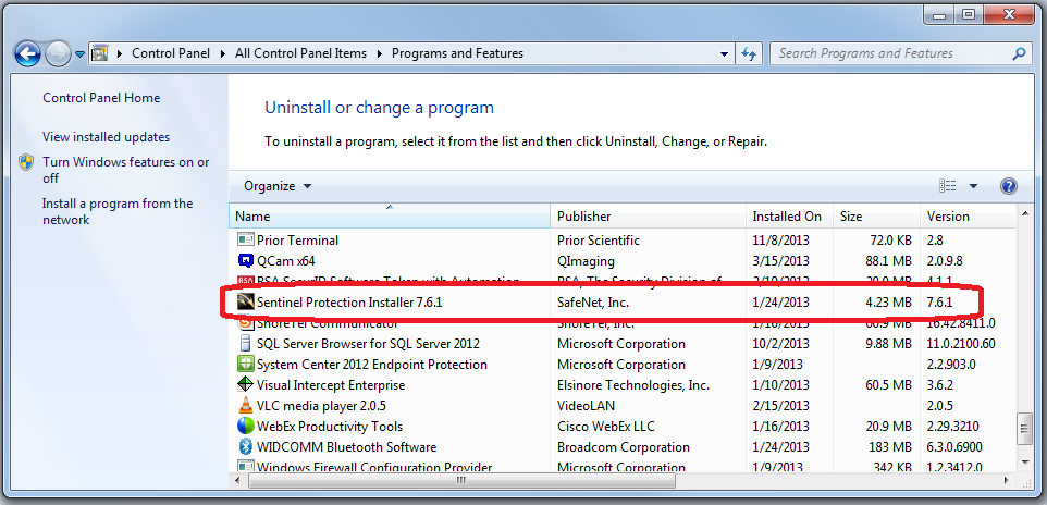 Sentinel driver installation problem