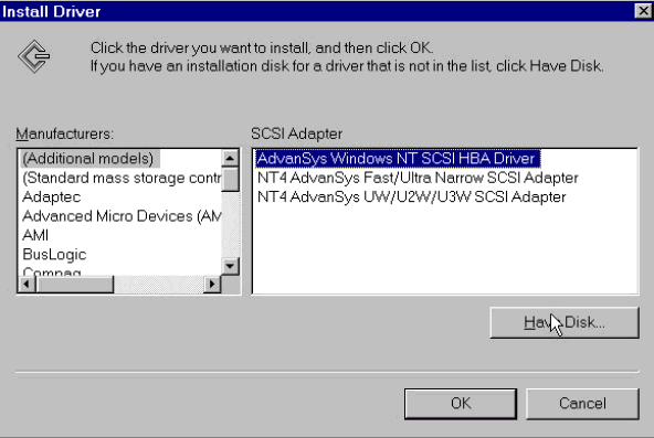 Install a SCSI GenePix microarray scanner under Windows NT