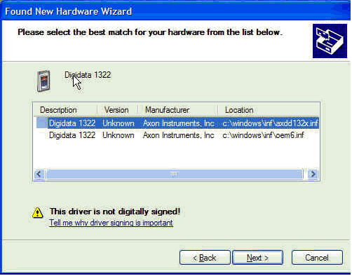 Multiple installations of Digidata 1322A on Windows XP